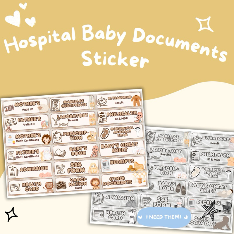 Hospital Documents Sticker 18pcs For Baby, Mommy and daddy documents ...