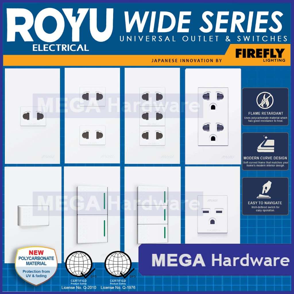 ROYU Wide Series Universal Outlet & Switch (1 Gang, 2 Gang, 3 Gang ...