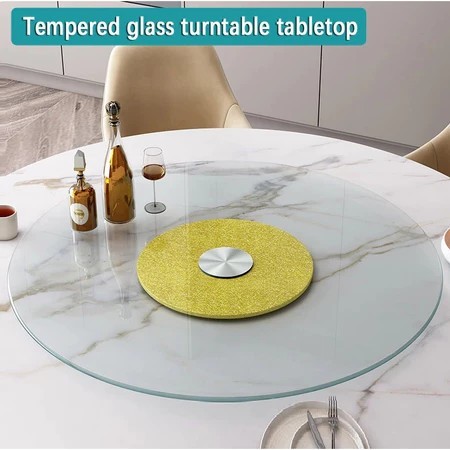 Tempered rotating glass tabletop with base Family lazy Susan dining ...