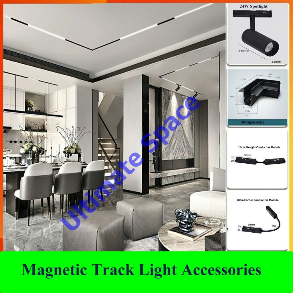 Magnetic Track Light Accessories: 90 degree angle, 24W Spotlight, 19cm ...