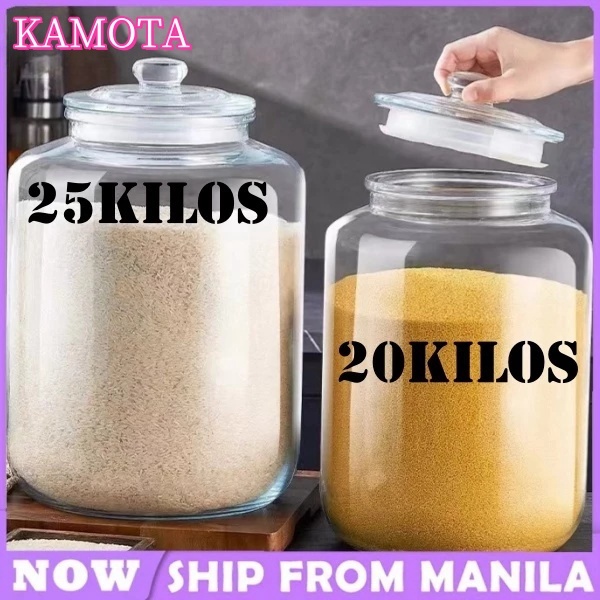 glass rice dispenser 8.5kg/10kg/13.5kg/25kilos big glass jars with lid ...
