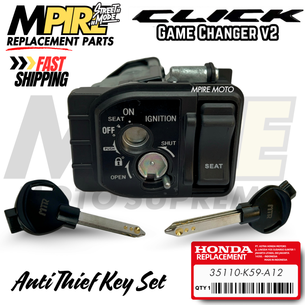 ANTI-THIEF KEY SET for Honda Click 125 V2 / Game Changer (35110-K59-A12 ...