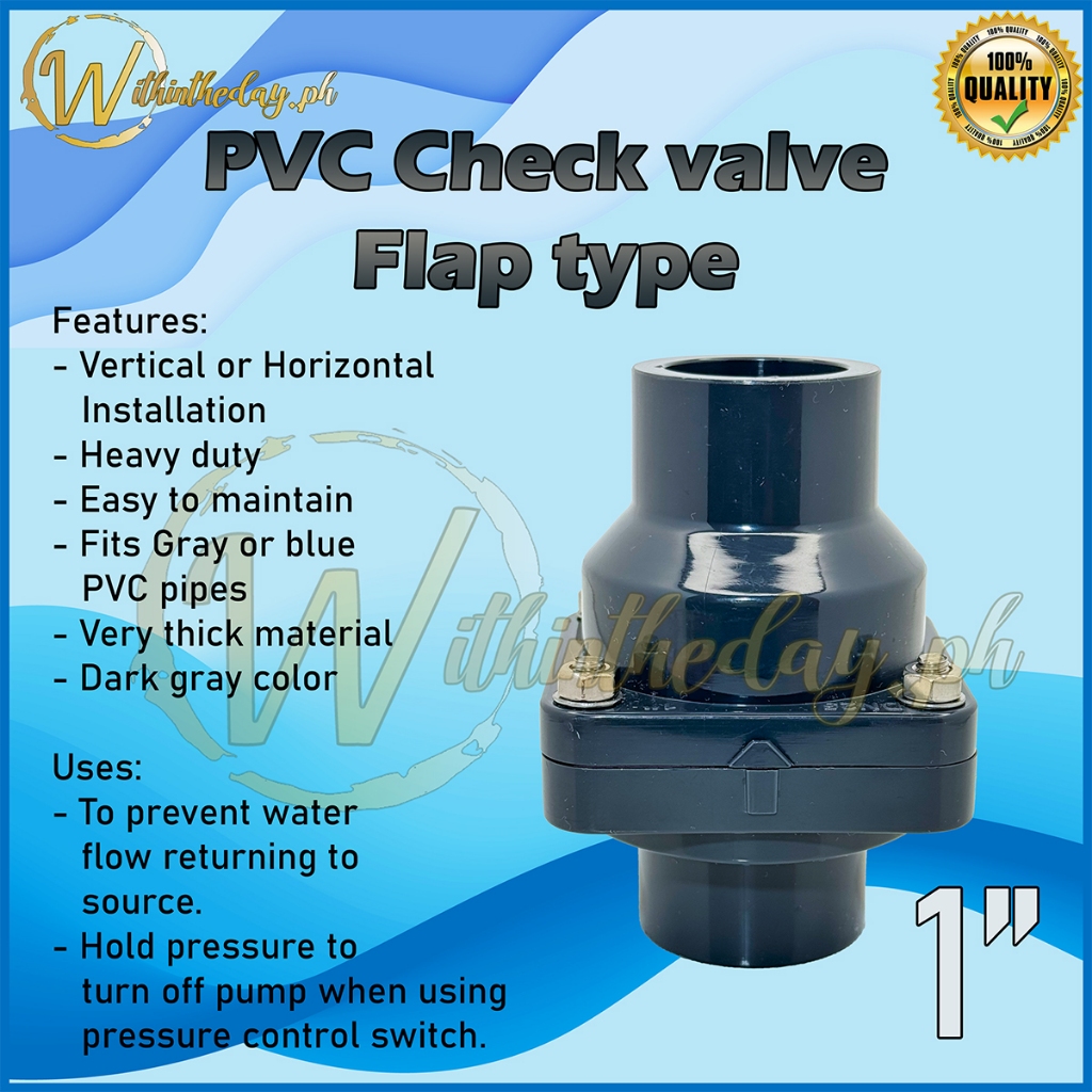 PVC Flap Check Valve Horizontal or Vertical installation Dark Gray ...