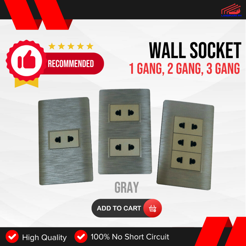 Premium Wall Socket Wide Series 1, 2, 3 Gang GRAY Wall Outlet / Utility ...