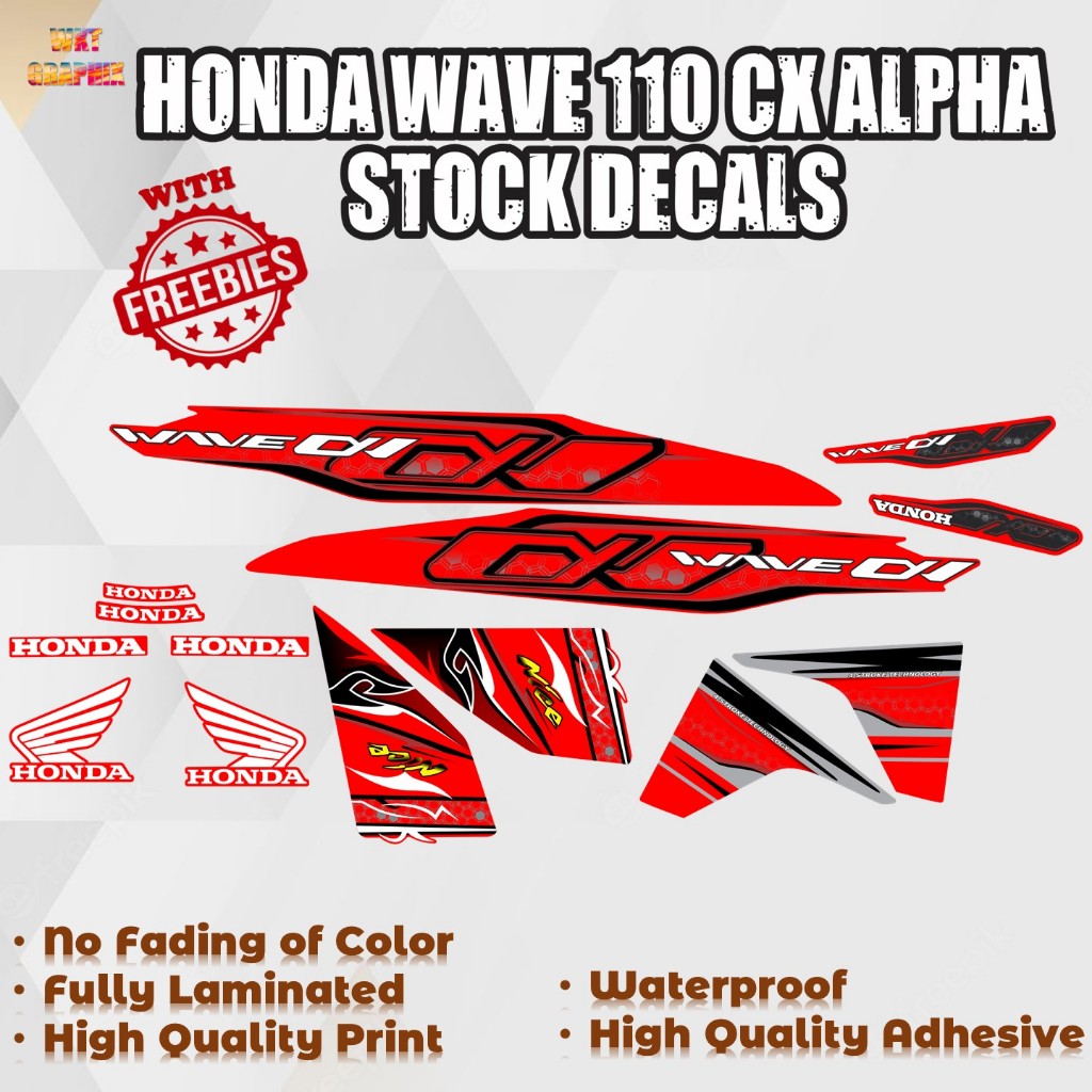 HONDA WAVE 110 CX ALPHA DECALS (WATERPROOF, LAMINATED, FADE PROOF ...