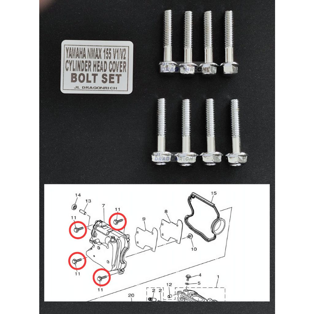 NMAX 155 Cylinder Head Cover Bolt Set Replacement Chrome GR8.8 High ...
