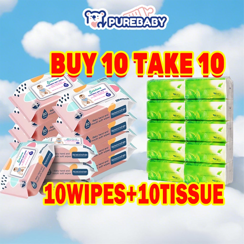 New 20 Packs Set Baby Wipes 10 Packs 80 Sheets and Tissue 10Packs 300 ...