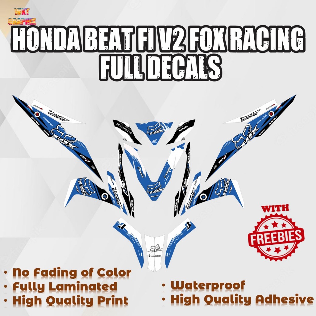HONDA BEAT FI V2 FOX RACING FULL DECALS (WATERPROOF, LAMINATED, FADE ...
