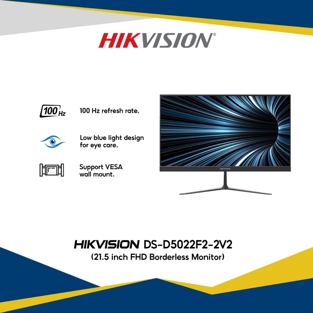 Hikvision 21.5 inch DS-D5022F2-2V2 FHD Borderless Monitor(100hz,HDMI ...