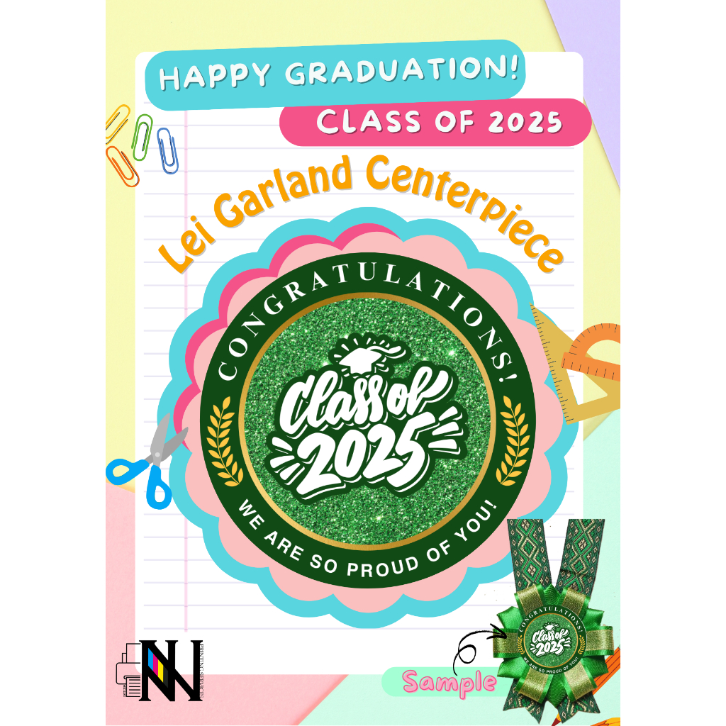 12 PIECES CIRCLE CUT OUT 2025 GRADUATION GARLAND/RIBBON/LEI LOGO/CENTER ...