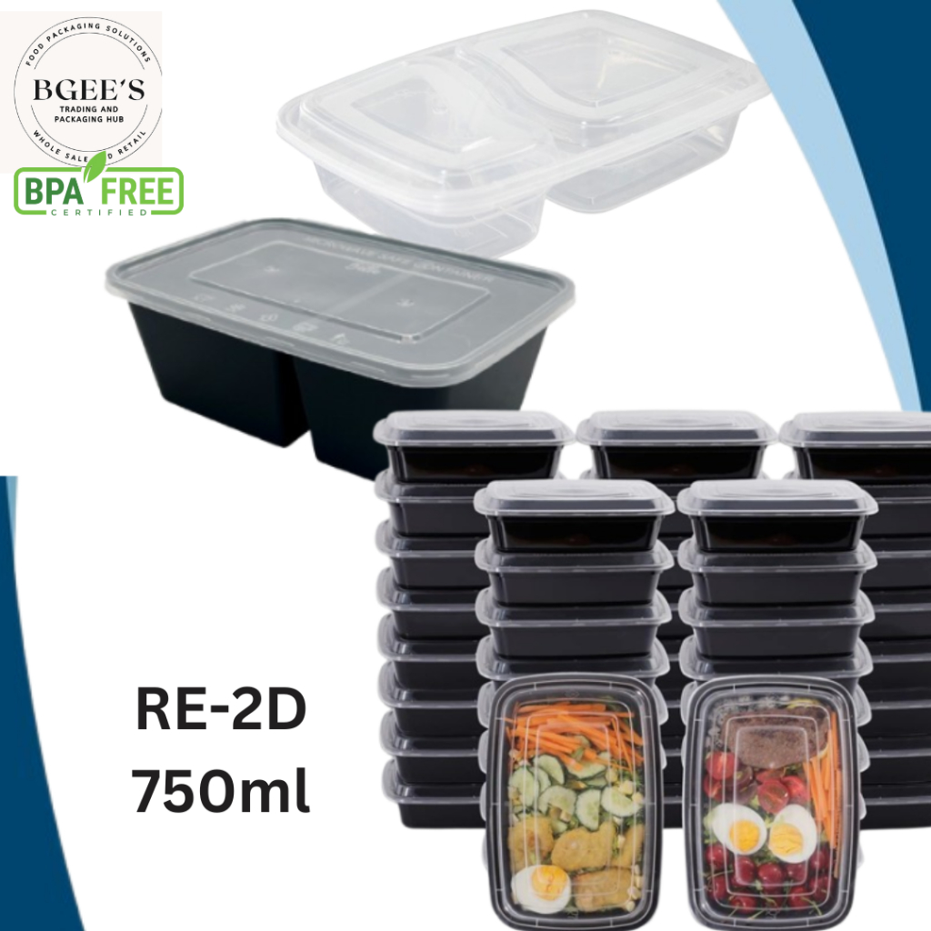 Bgee's RE750 2D Microwavable Container 2DIVISION Rectangle black and ...