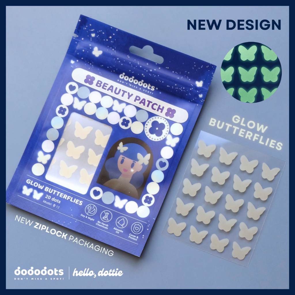 Dododots | NEW GLOW BUTTERFLIES | 20 DOTS | Hydrocolloid | CUTE PIMPLE PATCH GLOW IN THE DARK ...