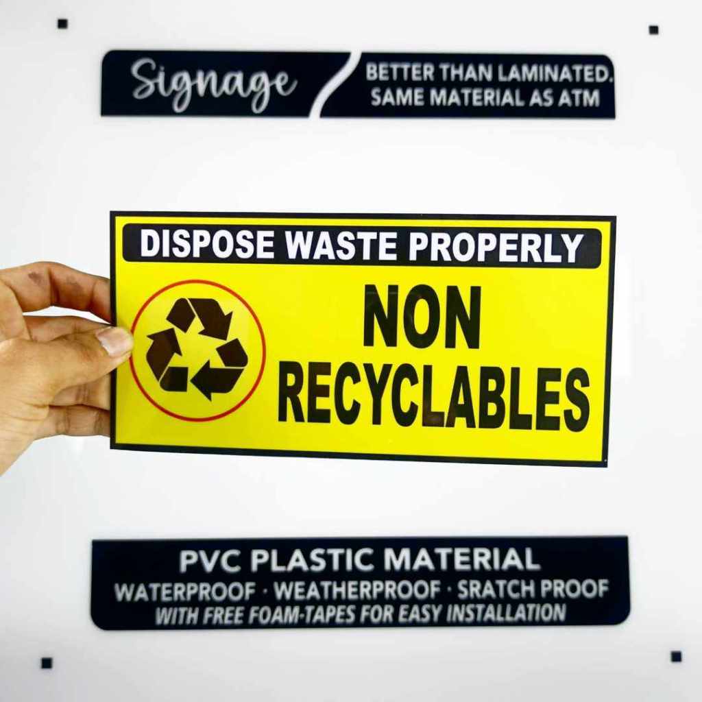 SIGNAGE - NON RECYCLABES - TRASH CAN SIGNAGE - PVC PLASTIC MATERIAL ...