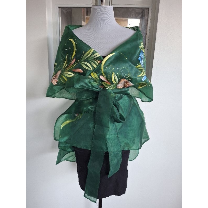 Moss green Millys modern filipiniana handpaint wrap around alampay ...
