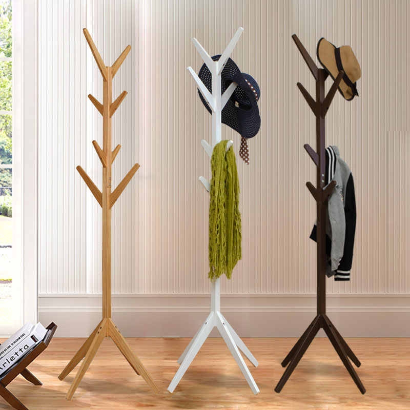 Coat Rack Solid Wood Triangle Tree-Shaped Clothes Rack Bedroom Wooden ...