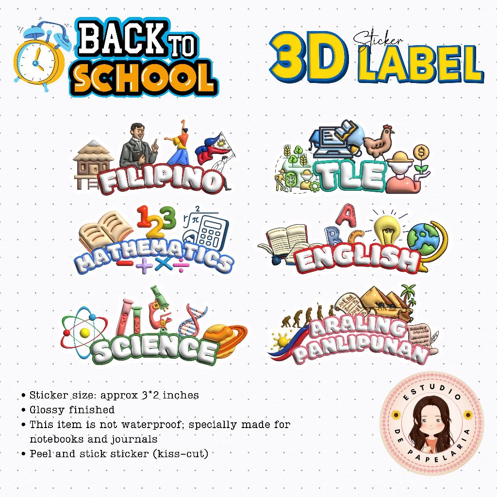 Estudio | 3D design Subject School Notebook Label | Shopee Malaysia