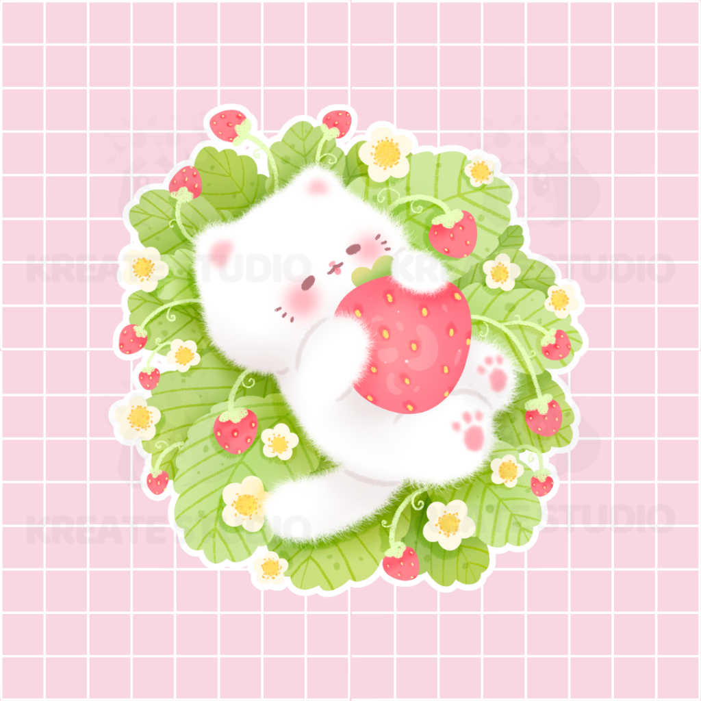 STRAWBERRY CAT STICKER | Cute Kawaii Laminated Waterproof Vinyl Sticker ...