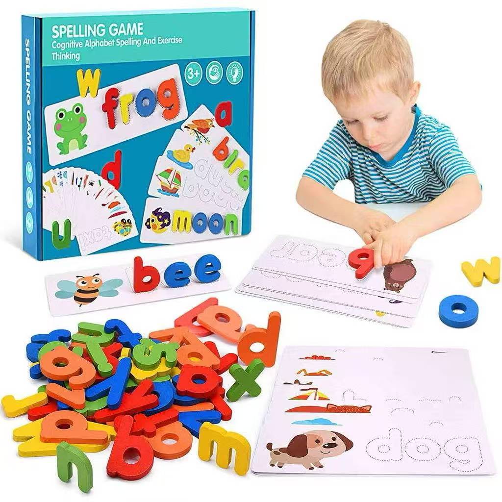 Children Puzzle Wooden Spelling Word Kids Letter Games Preschool ...