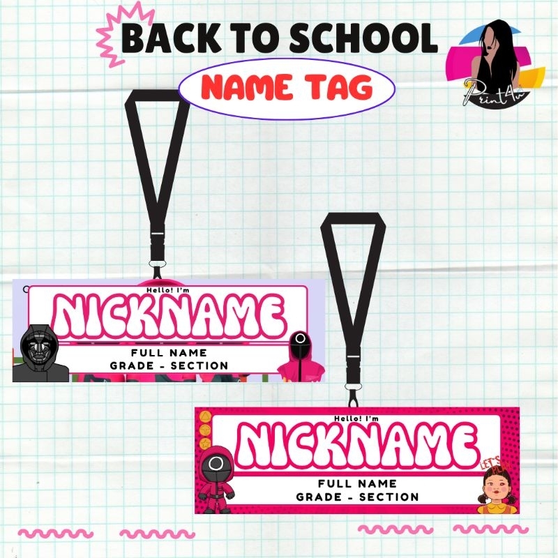 Name Tag Laminated Squid Game - nameplate for kids Back to school ...