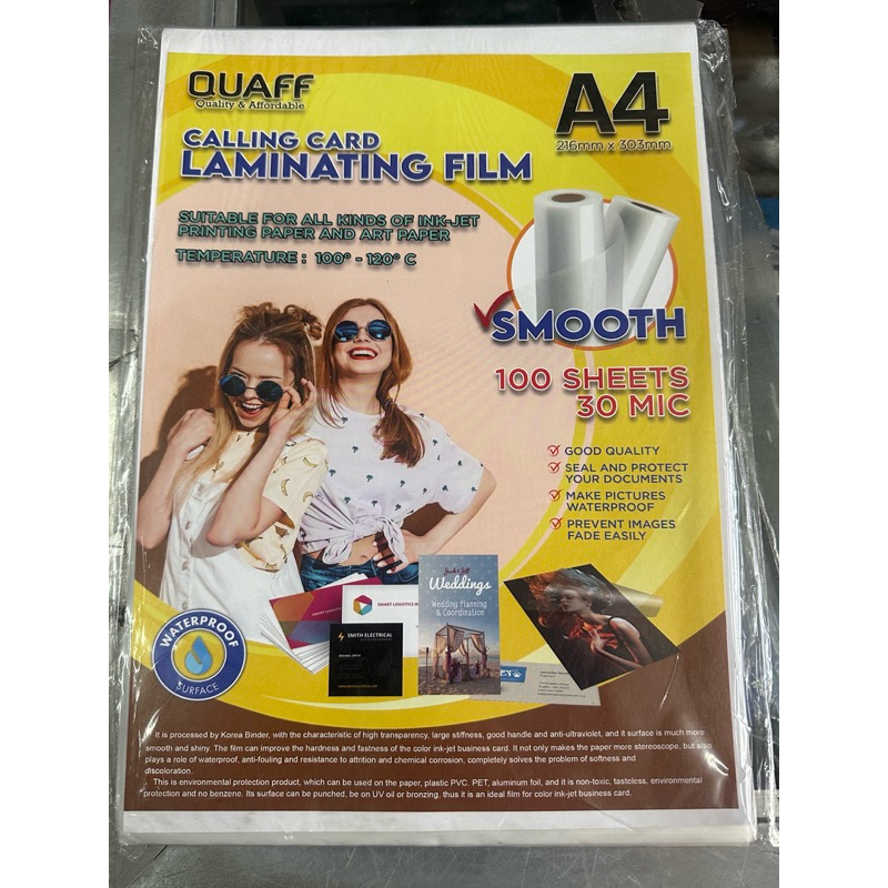 Quaff A4 Calling Card Laminating Film Smooth/Matte 30 Micron-100 Sheets ...