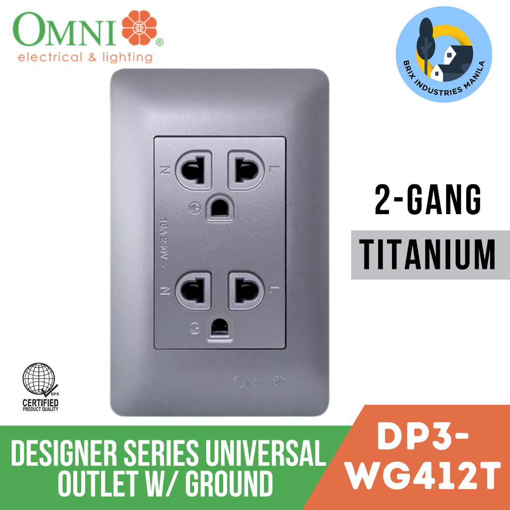 Omni Titanium Designer Series 2 Gang Universal Outlet with Ground Set ...