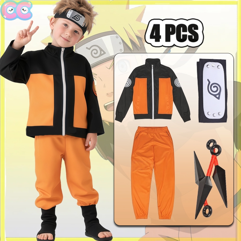 Uzumaki Naruto Costume for Kids Boy Anime Cosplay Full Set Jacket ...