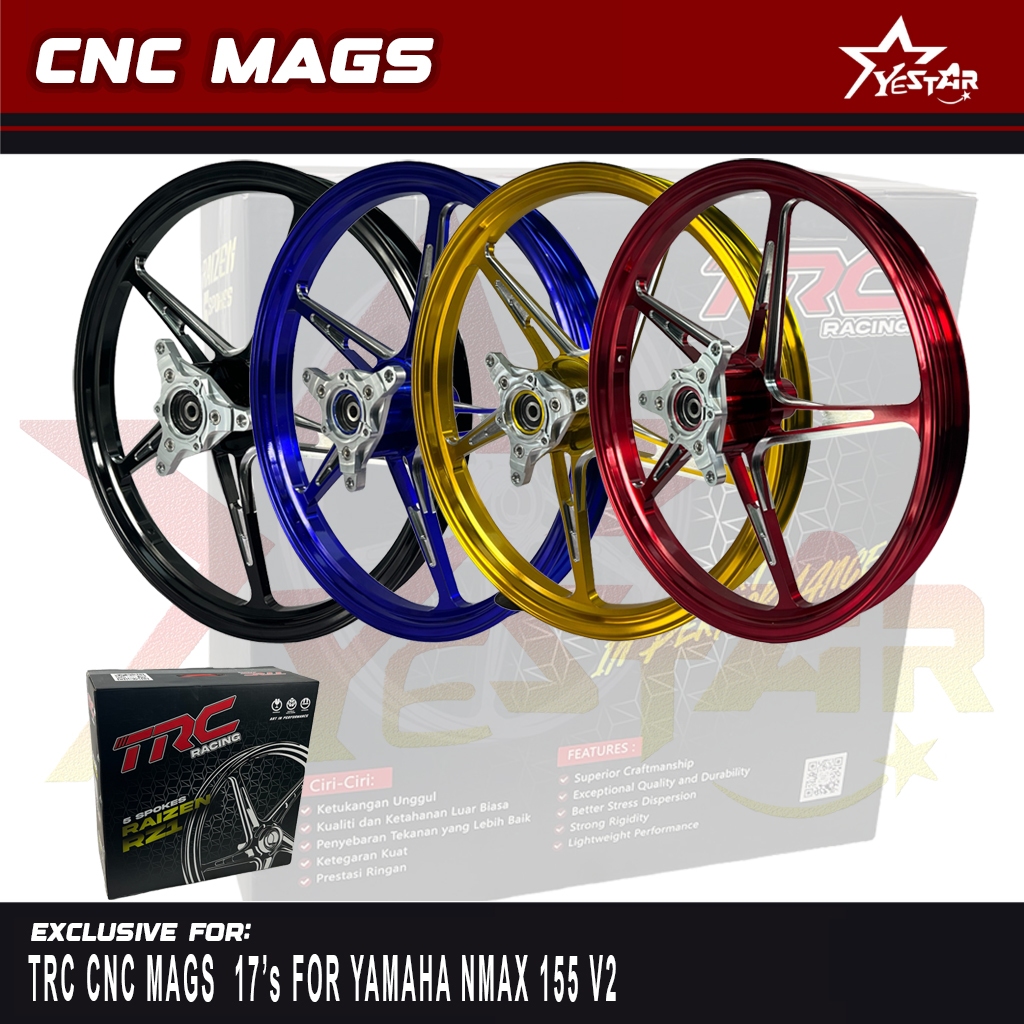 Yestar Racing CNC Mags Raizen 5 Spokes (1.6 F x 1.6 R x 17) Malaysian Concept for NMAX V2 ...