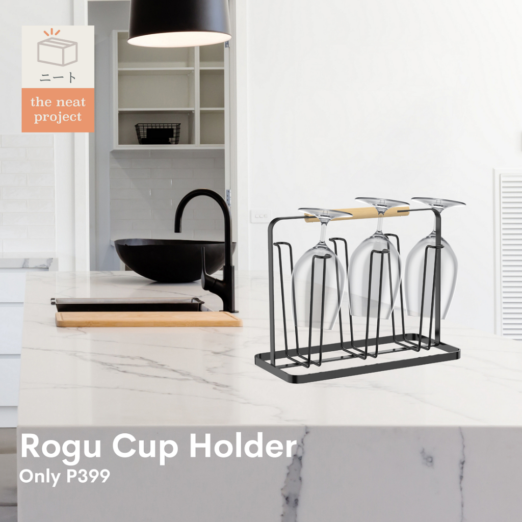 Rogu Metal Black/White Cup Holder with Wood Design | Shopee Malaysia