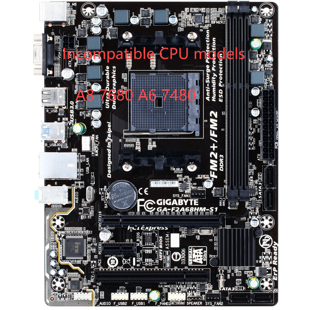 Gigabyte F2A68HM-S1 motherboard Socket: FM2 FM2+ DDR3 AMD A68H VGA ...