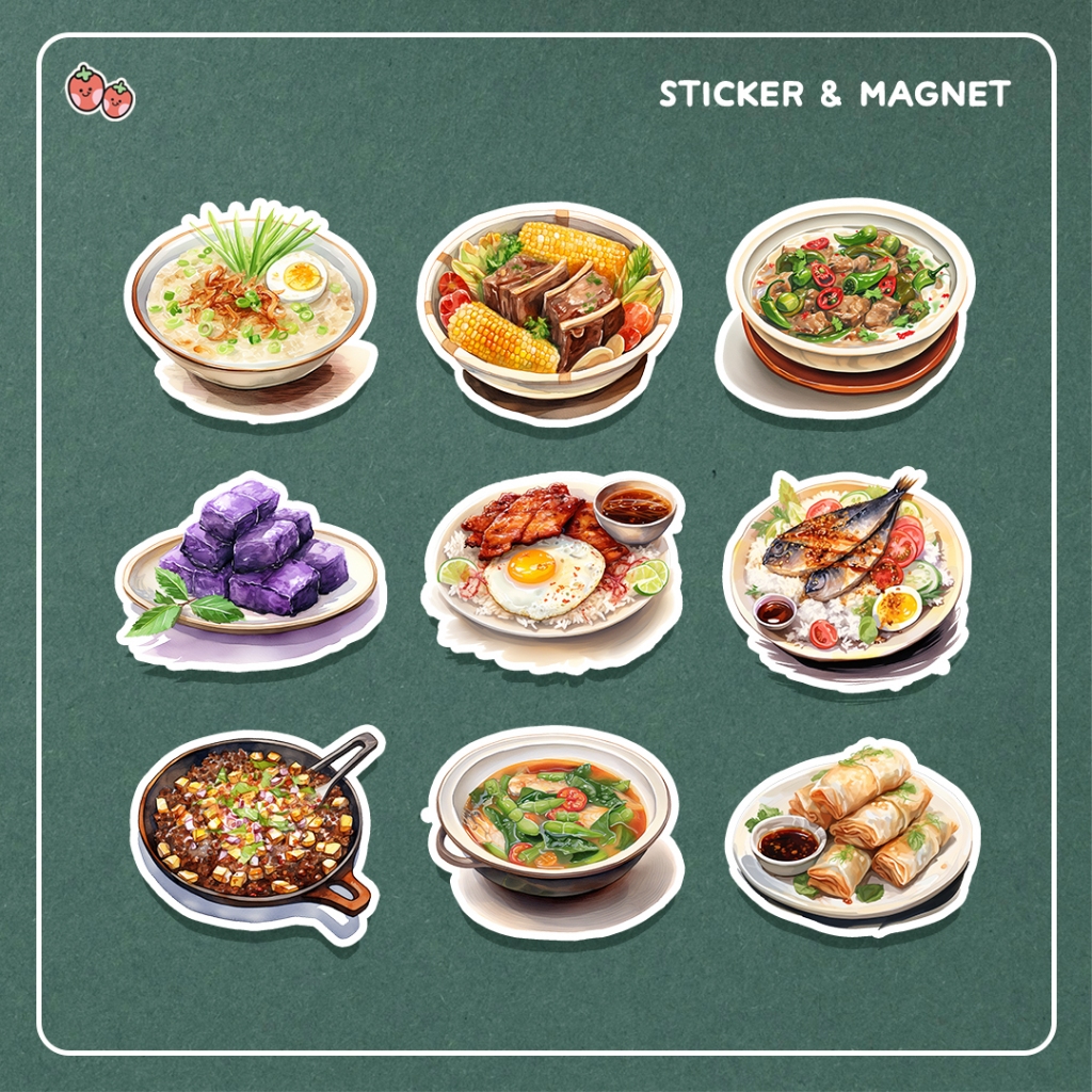 24 Filipino Food Sticker & Magnet - Fridge Magnets Bulalo Adobo Lumpia ...