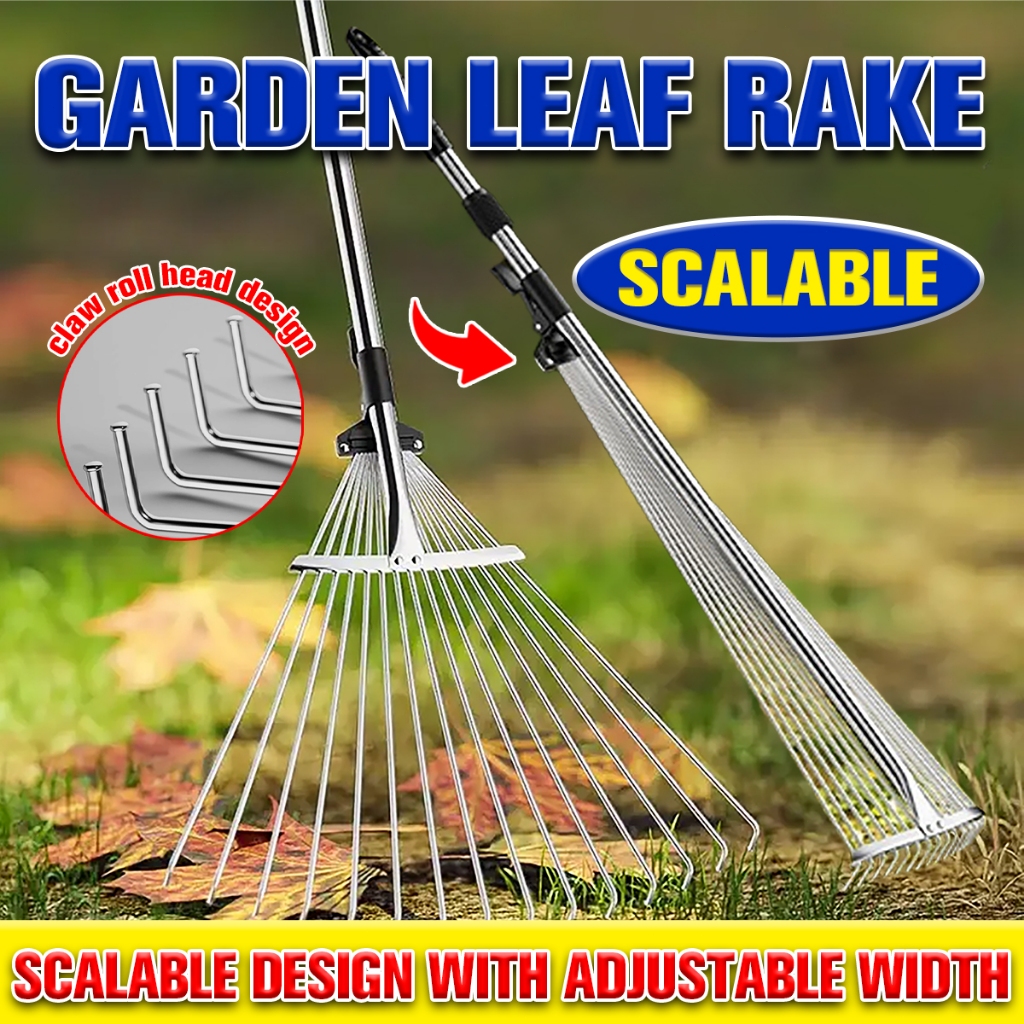 Telescopic garden leaf harrow Grass rake head 15-tooth nail rake ...