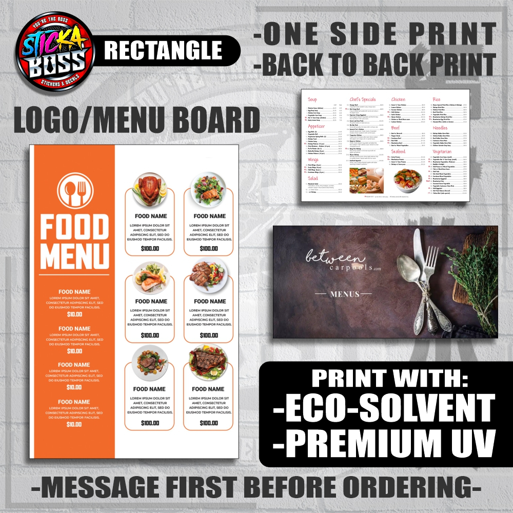 BIG SIZE RECTANGLE LOGO / MENU ON SINTRA BOARD | CUSTOMIZED ...