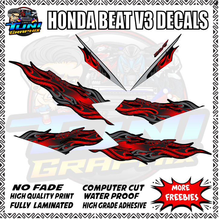 HONDA BEAT 110i V3 Modern Fire Tribal Decals - High Quality Print ...