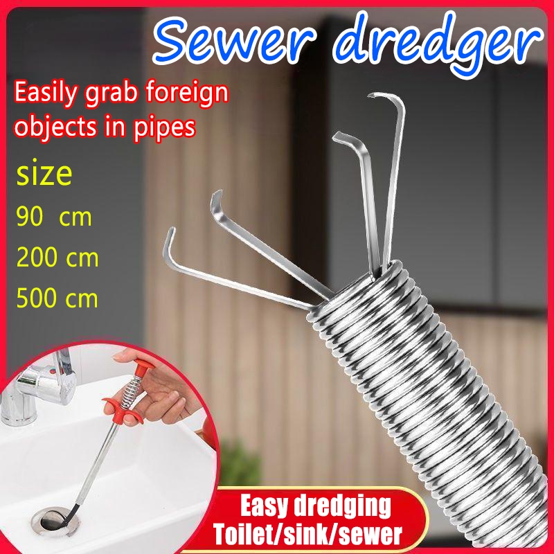 Drain Snake Steel Drainage Pipe Clogged Remover Tool 90cm 200cm Toilet ...