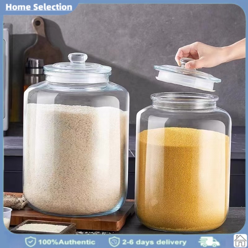 Glass Rice Dispenser 10 Kg 8Kg Large Glass Jar Container With Lid Rice ...