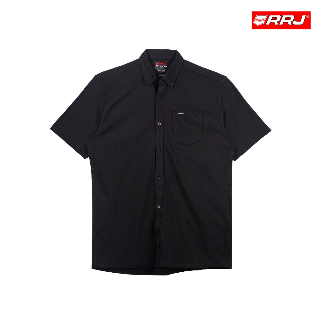 RRJ Men's Basic Woven Shirt Regular Fitting Dique Fabric 159442 (Black ...