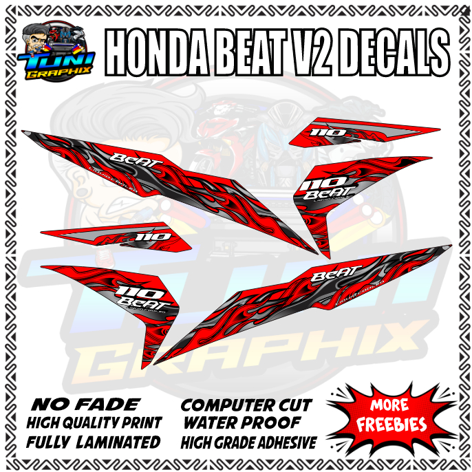 HONDA BEAT FI V2 Modern Fire Tribal Decals - High Quality Print ...