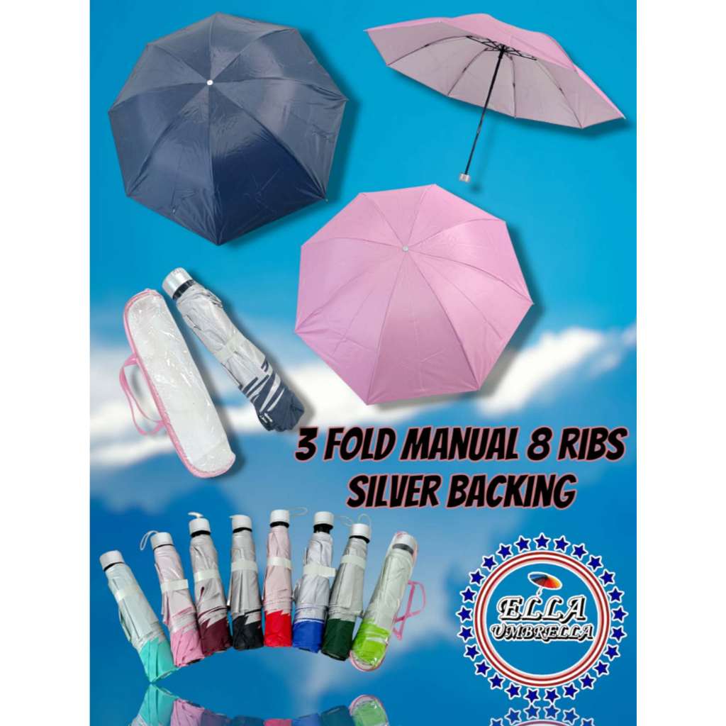 (ecshop) 3 folds manual silver Backing 8 ribs with uv sun/rain ...