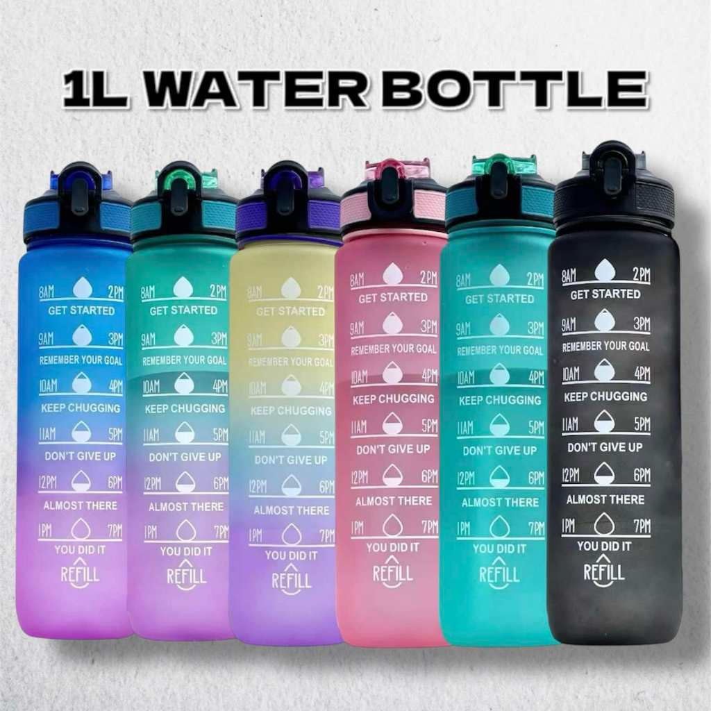 1L Motivational Water Bottle with Time Marker & Straw-BPA Free Locking Flip-Flop Lid | Shopee ...