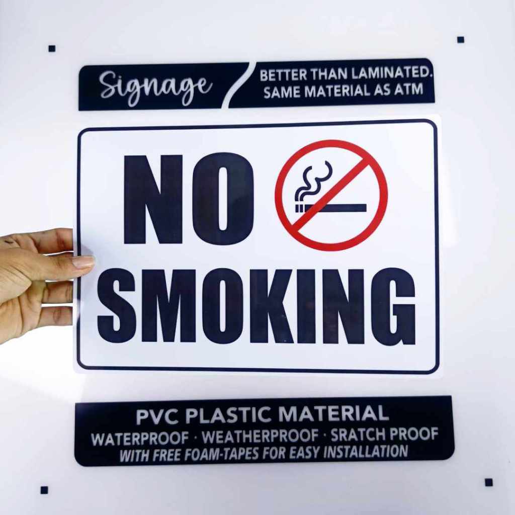 SIGNAGE - NO SMOKING - WHITE - PVC PLASTIC MATERIAL SIGNAGE | Shopee ...