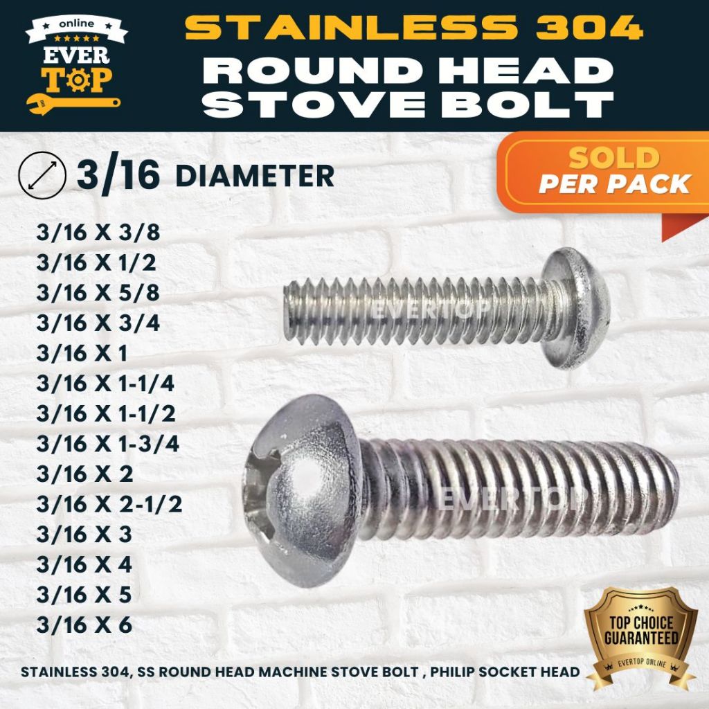 3/16 Stainless 304 Round Head Stove Bolt (PAN HEAD) SS 304 | PAN HEAD ...