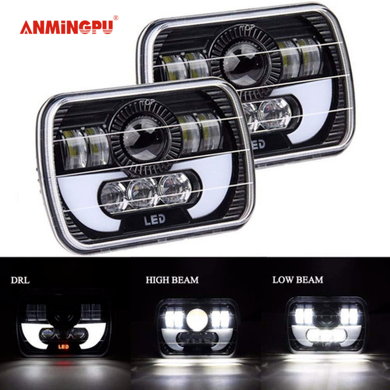 Car Led Headlights Daytime Running Lights Square DRL With High Low Beam ...