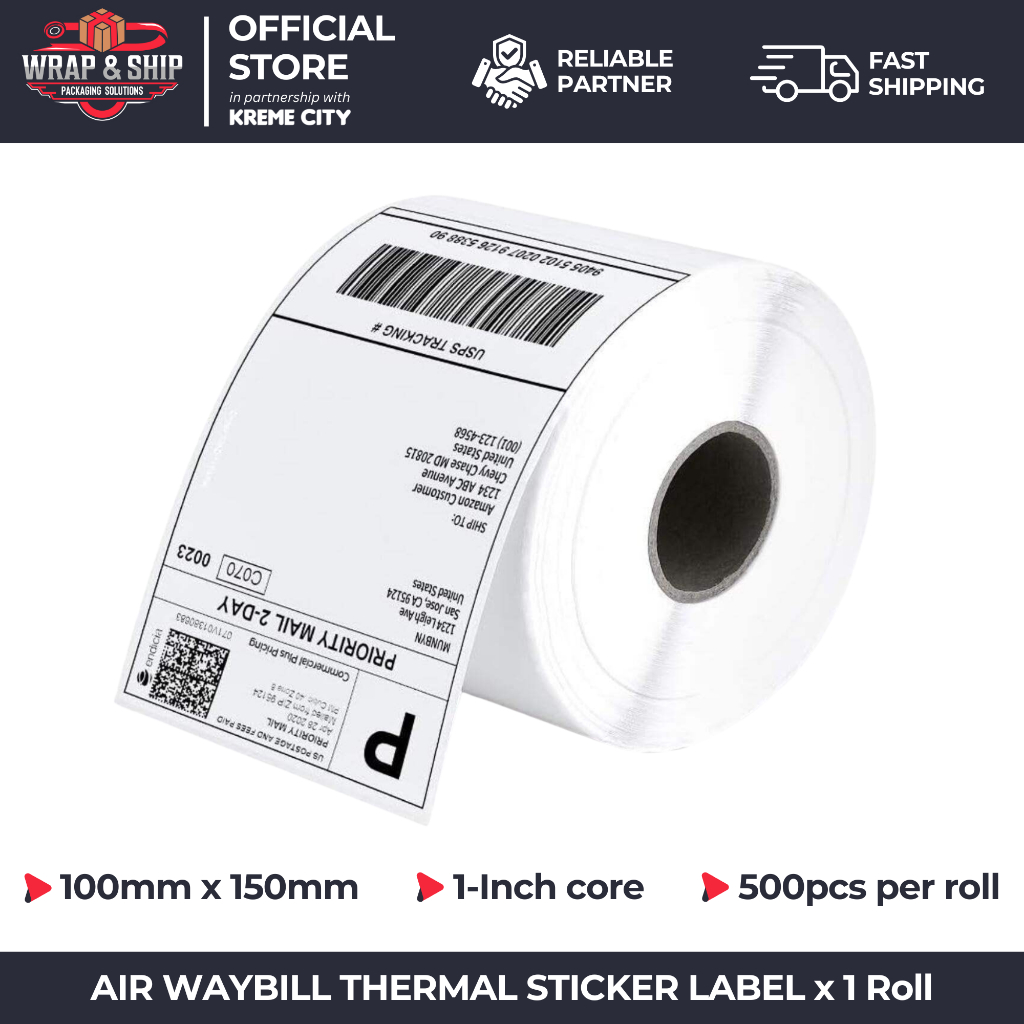 Wrap & Ship Waybill Thermal Paper Sticker Shipping Label 100mm x 150mm ...
