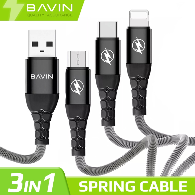 CB194 Fast Charging Cable 3 in 1 Full Spring USB Cable for Android ...