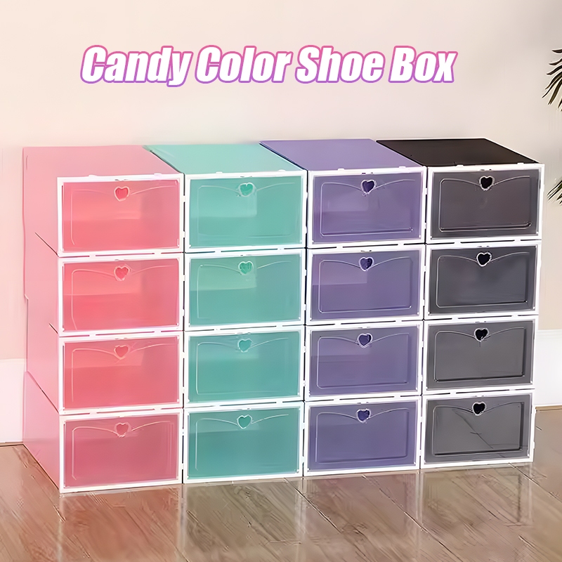 Candy color shoe box storage transparent shoe rack organizer with cover ...
