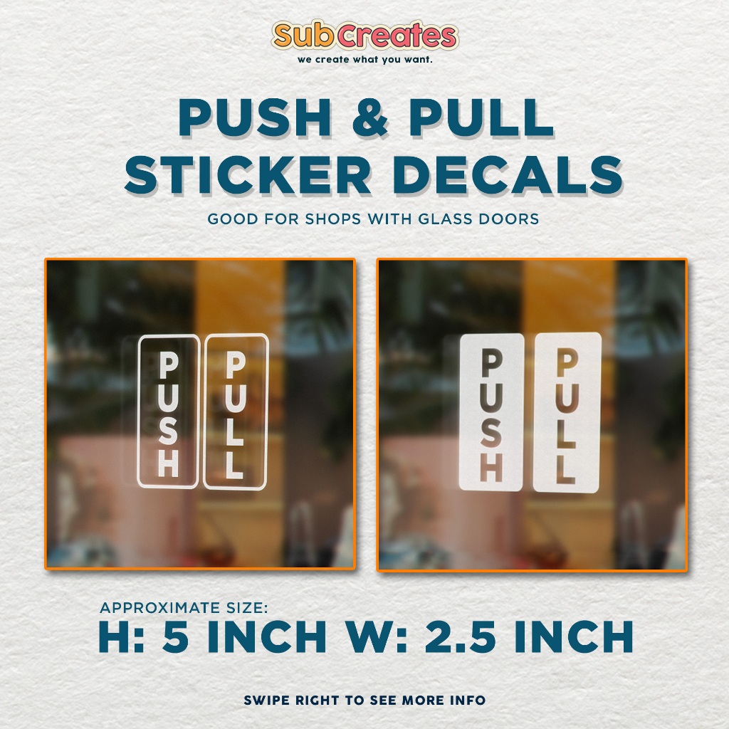 Push and Pull Shop Signage Waterproof Sticker Decals - Good for Glass ...