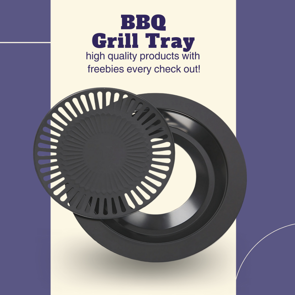 BBQ Grill Tray, 32cm Round Cooking Plate W/Removable Drip Tray Mini ...