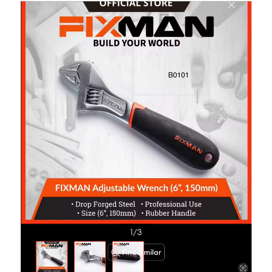 Fixman Adjustable Wrench 6" w/ Rubber Handle | Shopee Malaysia