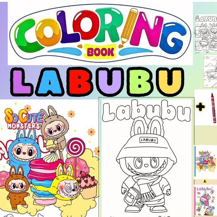 LABUBU COLORING BOOK PAD WITH THREE CRAYON AND RESEALABLE POUCH, FOR ...