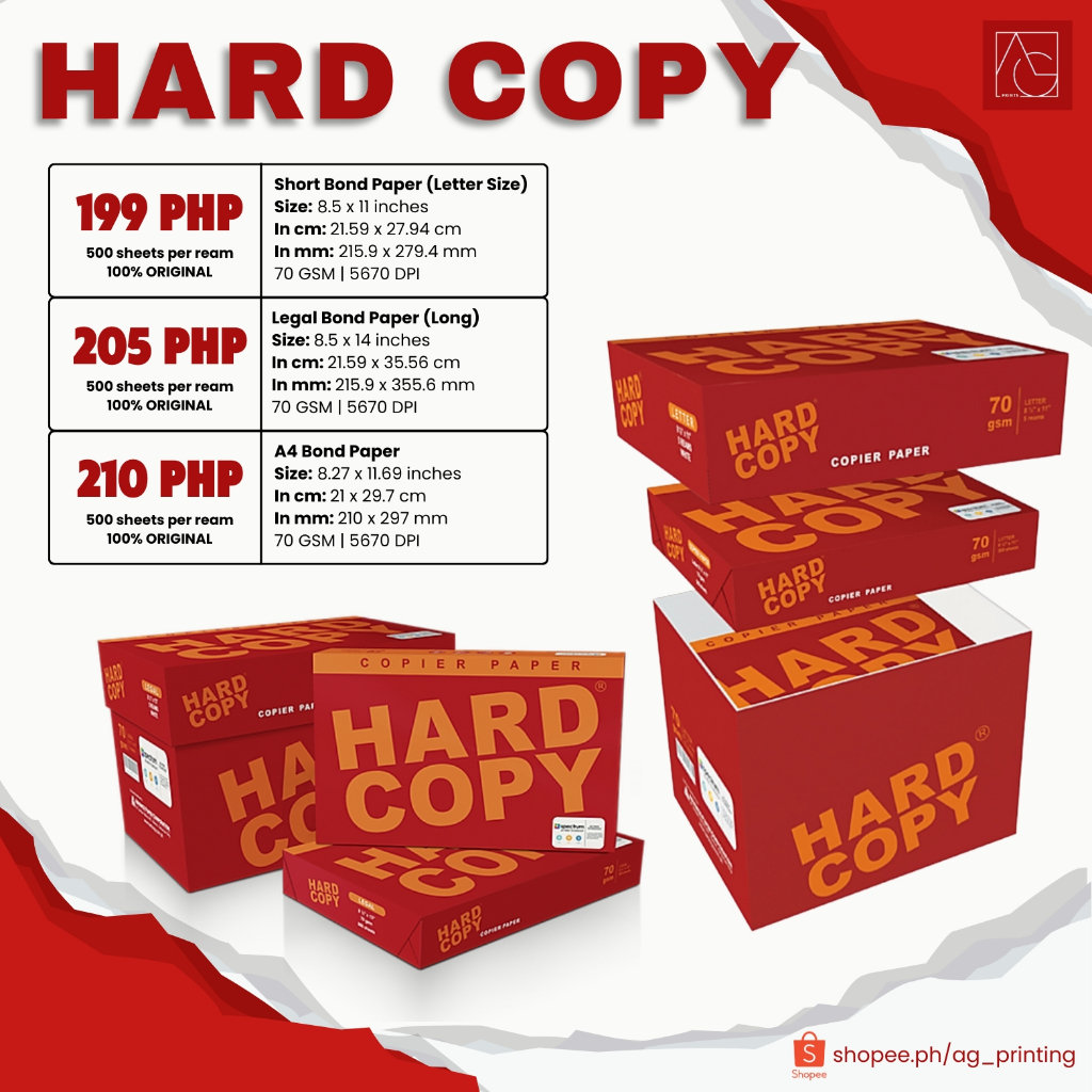 Hard Copy Bond Paper 70 GSM (500 sheets per ream) | Shopee Malaysia